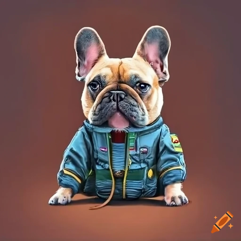 French bulldog wearing a flight suit on Craiyon