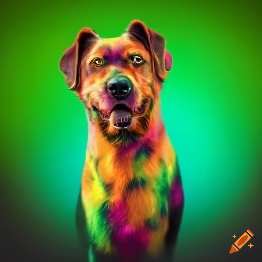 Colorful 2d dog on a green background on Craiyon