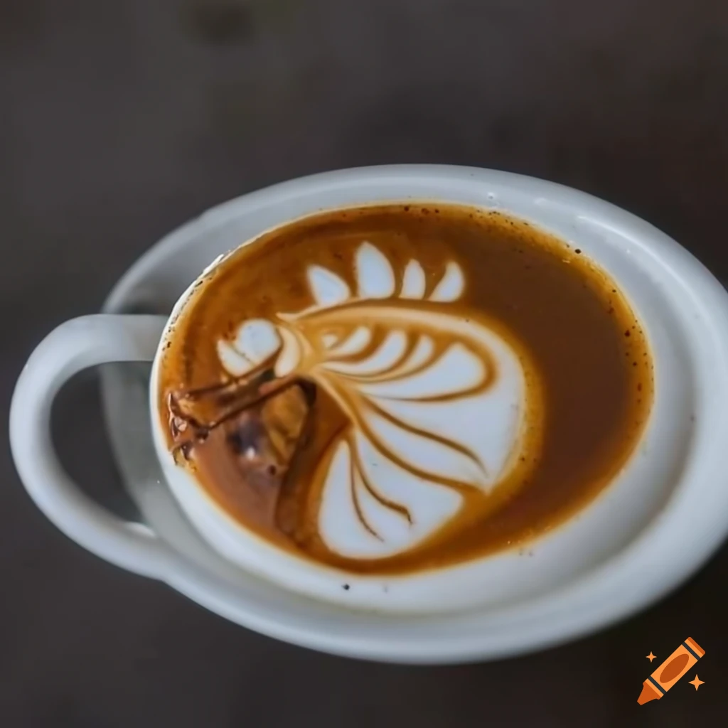 Latte with foam art of a cicada on Craiyon