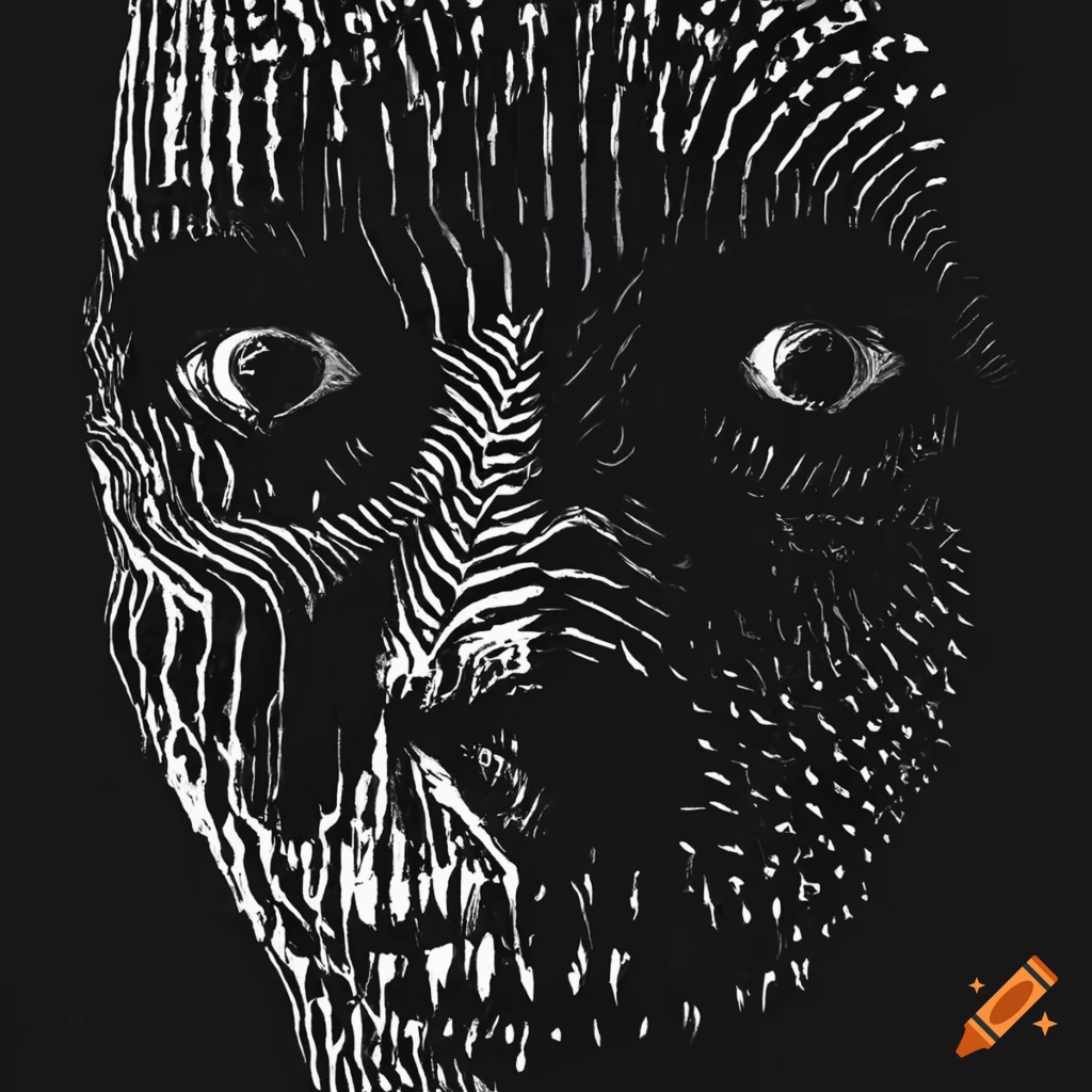 Black and white horror noisecore album cover art depicting a passing soul on Craiyon