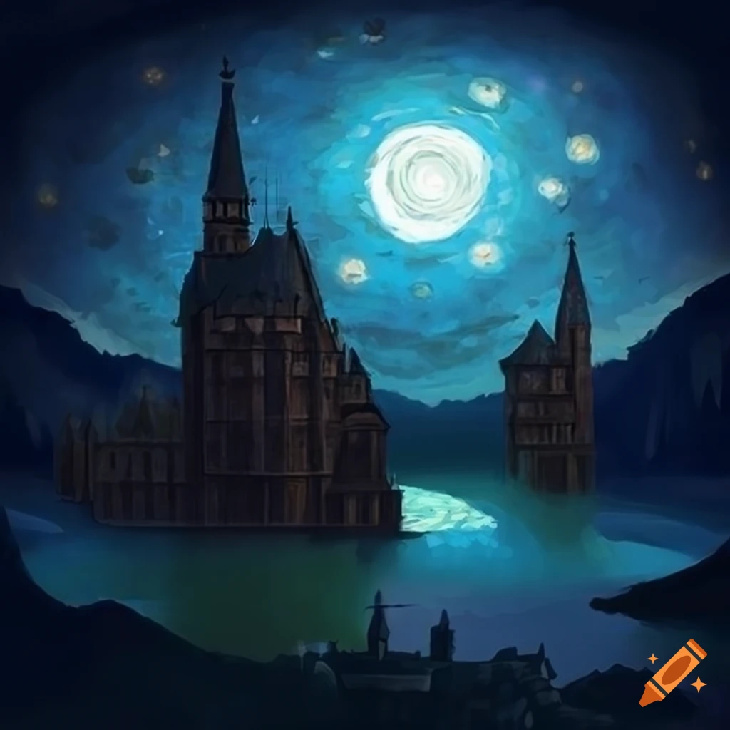 Medieval fantasy landscape under starry night sky on Craiyon