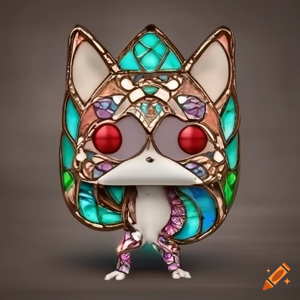 Fox stained glass metal copper gem stones tribal on dark wood ...