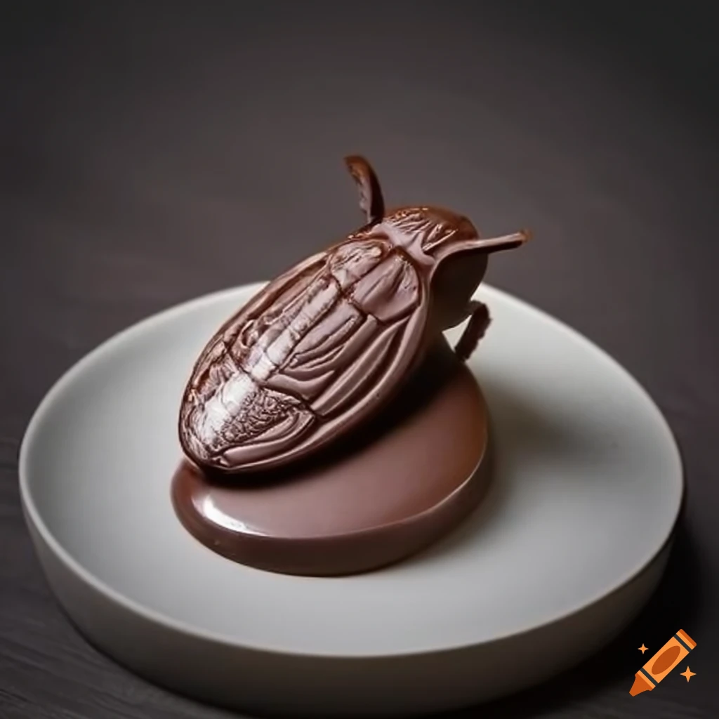 Delicate and elegant cicada-shaped chocolate delicacies on a ...