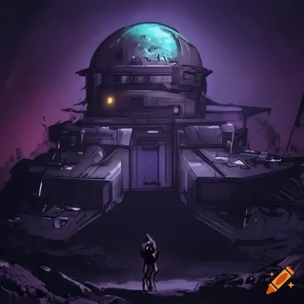 Manga futuristic base on the dark side of the moon overlooking space on ...