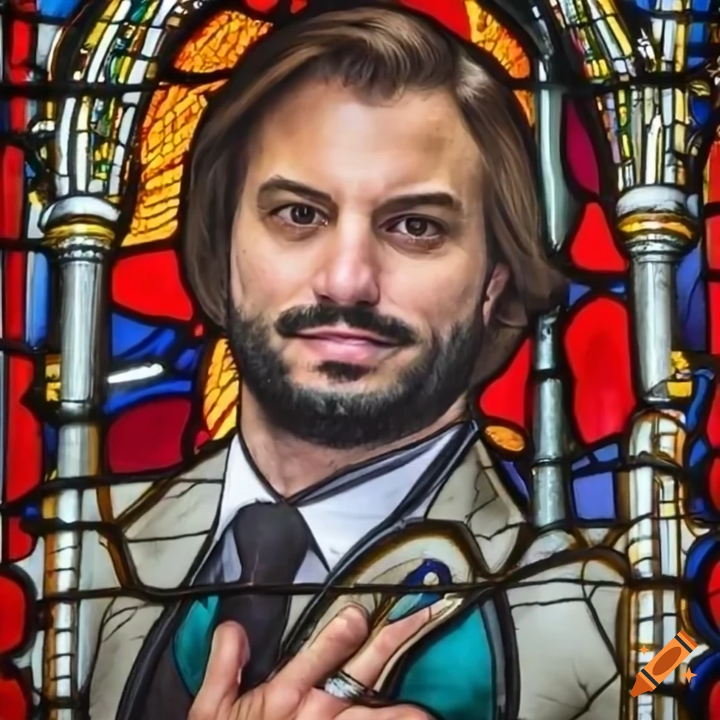 Stained glass featuring the head of Belgian politician Georges-Louis ...