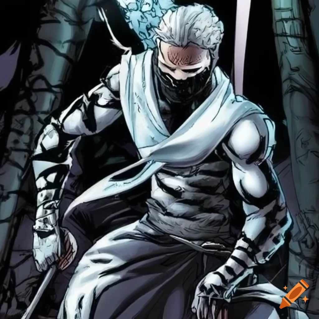 Comic book character in a white ninja outfit on Craiyon