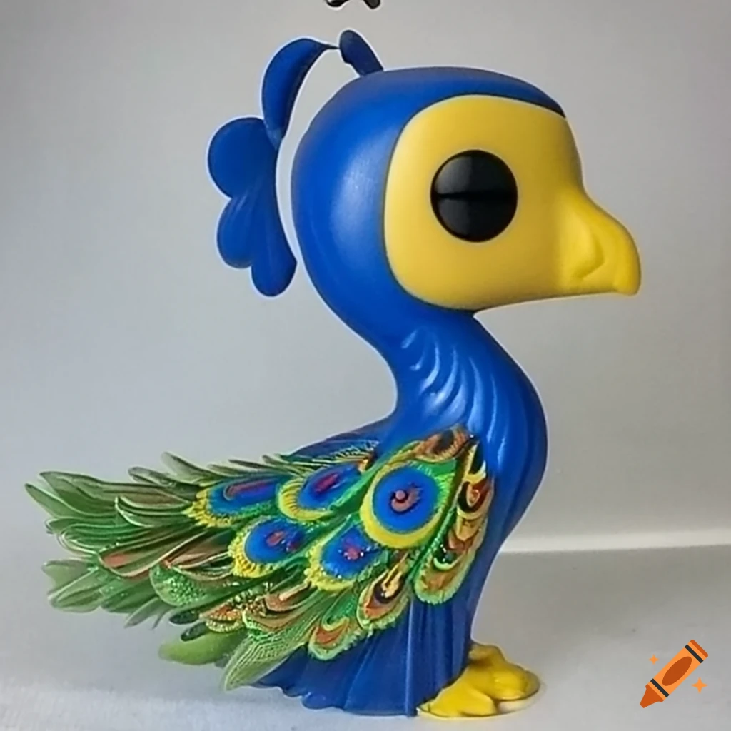Funko Pop of a peacock with detailed feathers in limited edition on Craiyon