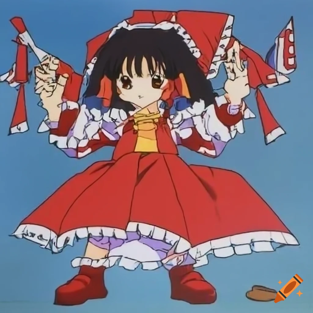 1980s anime character reimu hakurei in red tracksuit on Craiyon