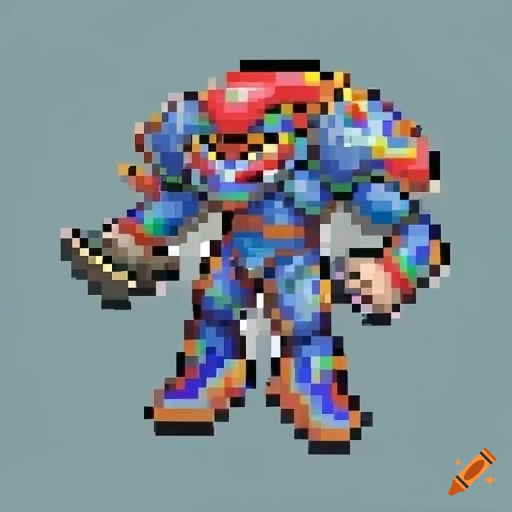 Pixel art sprite of mario in super metroid style standing with arms by ...