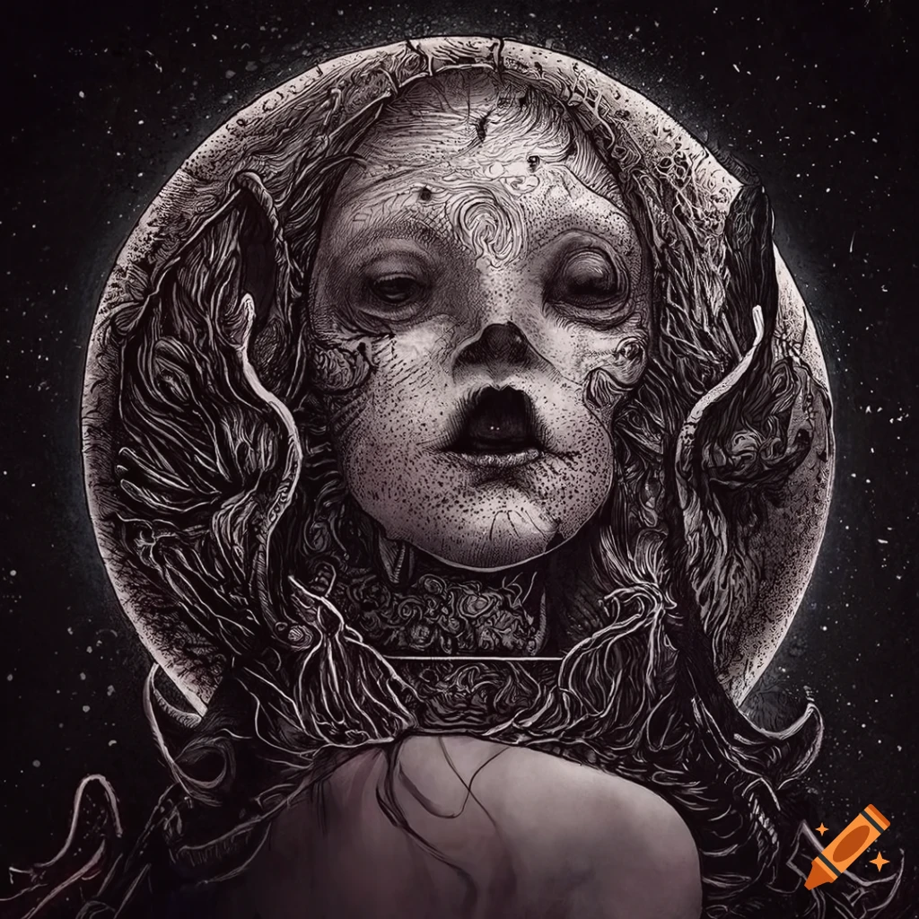 Sleep paralysis demon on the moon with intricate details on Craiyon