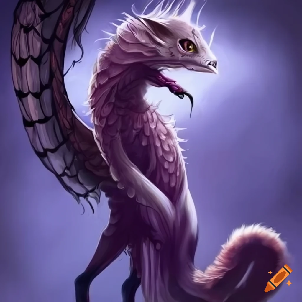 Elegant and graceful hybrid mythical creature with large expressive eyes and long tail on Craiyon