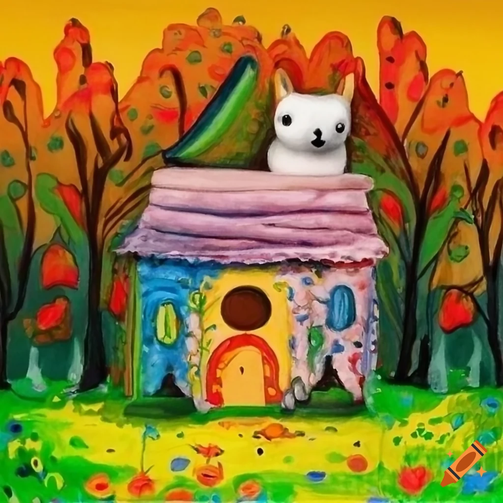 Funko pop style world with colorful naive art animals and nature ...