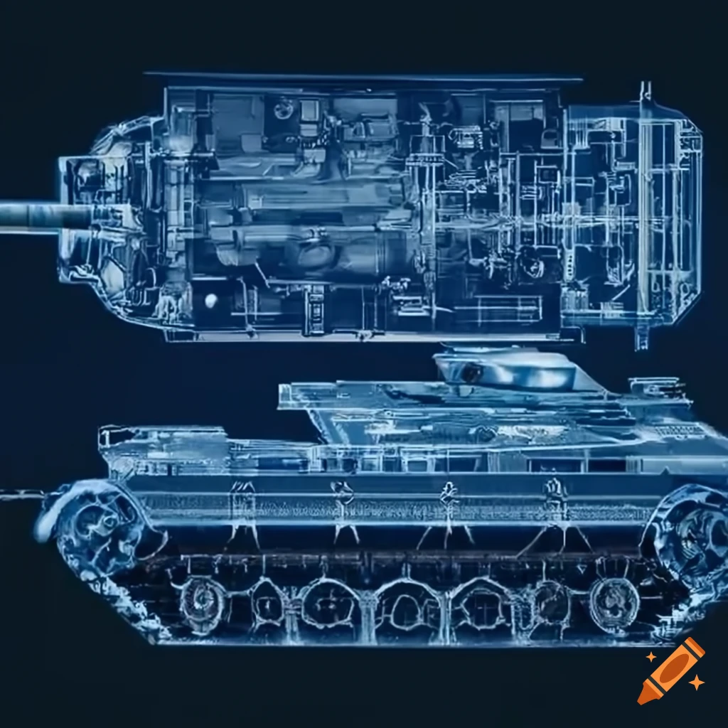 Tank blueprint from multiple angles on Craiyon