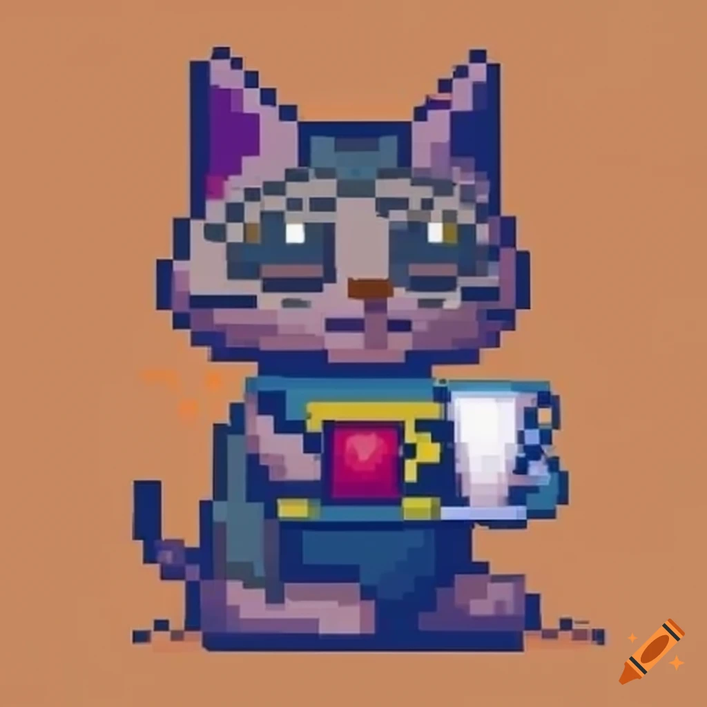 8 bit cat enjoying coffee on Craiyon