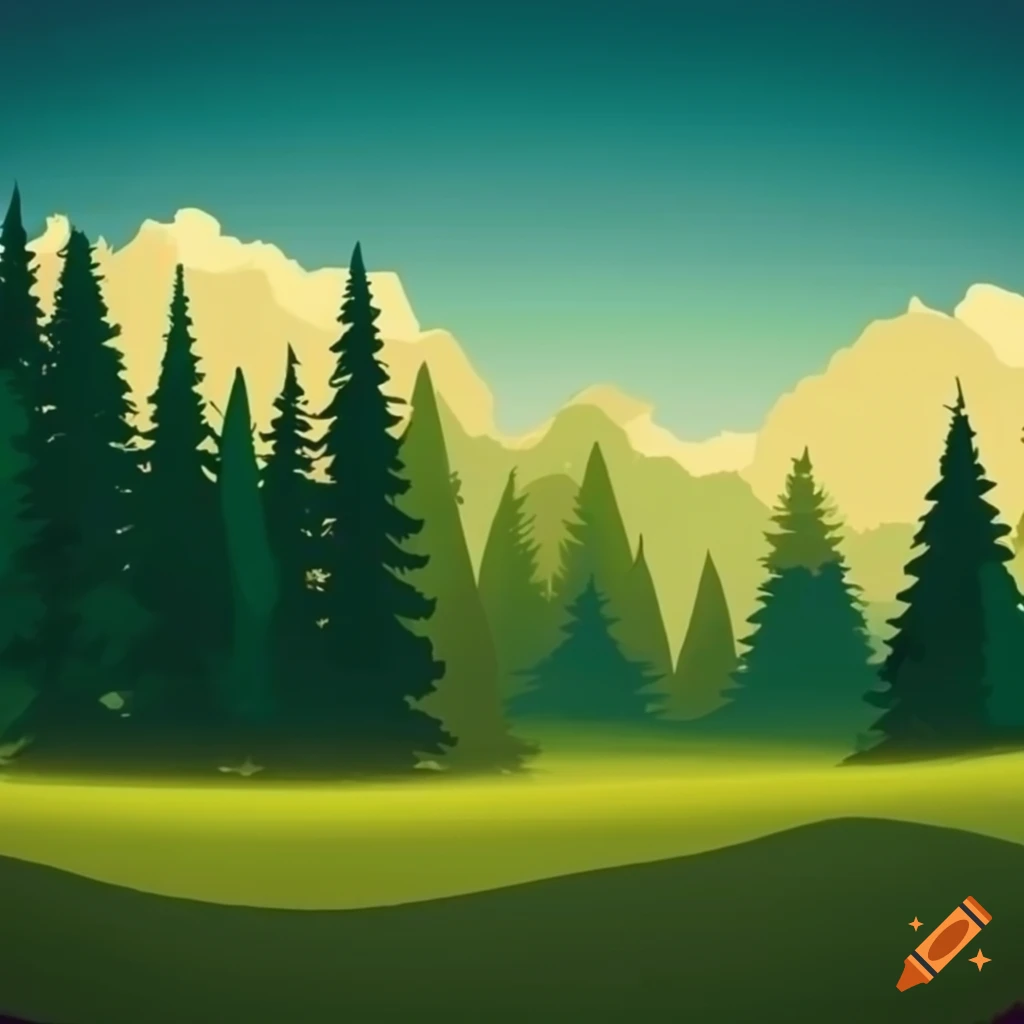 Simple mountain landscape with forests on Craiyon