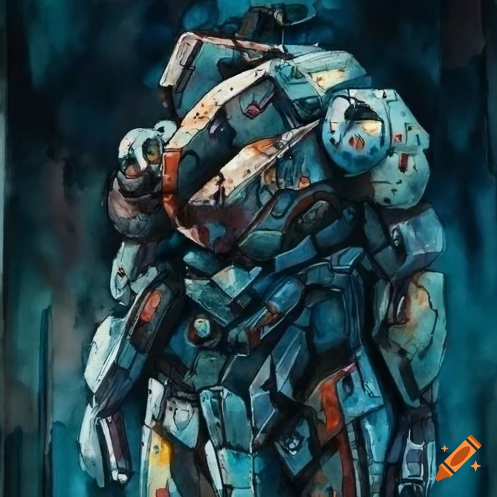 Intricate watercolor painting of a stylish Mech with Norwegian ...