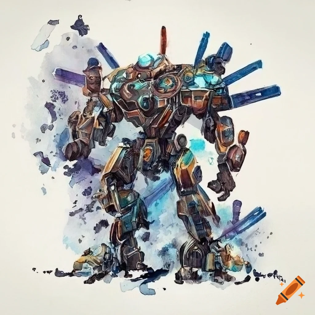 Intricate watercolor painting of a stylish Norwegian mecha design on ...