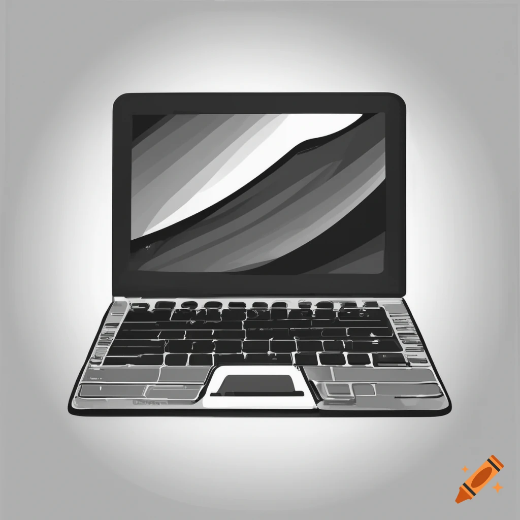 Simple black and white vector drawing of a laptop on Craiyon