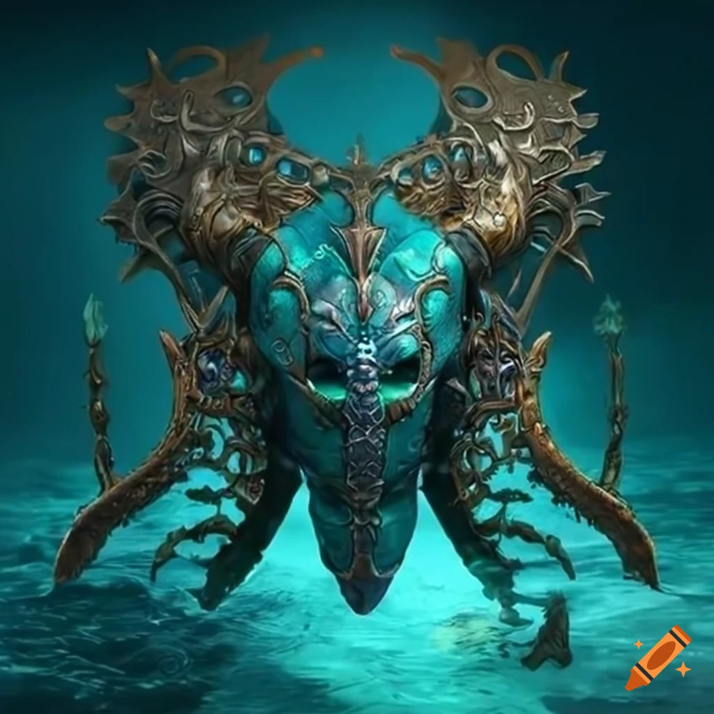 Intricately designed underwater armor inspired by sahuagin mythology on ...