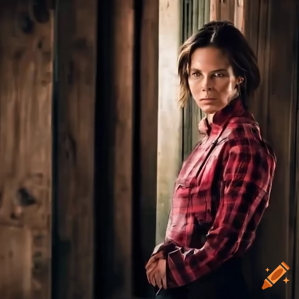 Actress evangeline lilly look-alike in country outfit standing in a ...