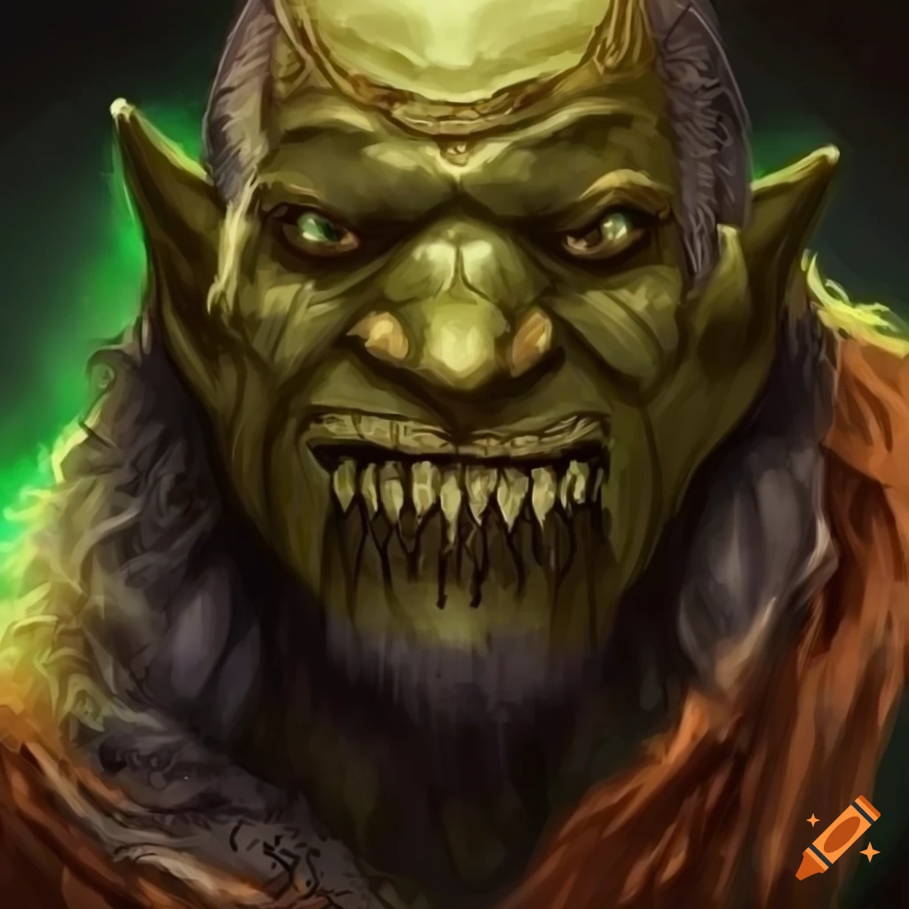 Half-orc oathbreaker paladin with a halberd embodying a spirit of ...