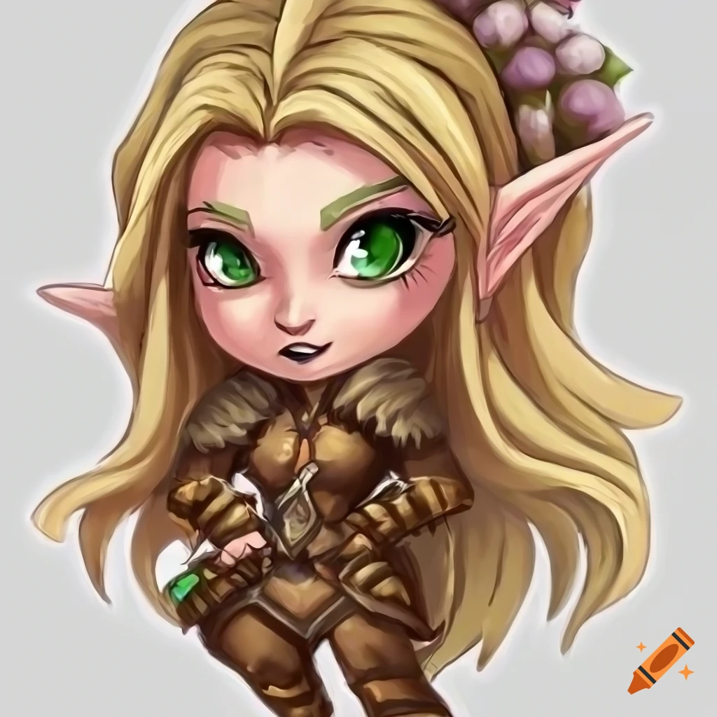 Blood elf female druid in warcraft chibi-style on Craiyon