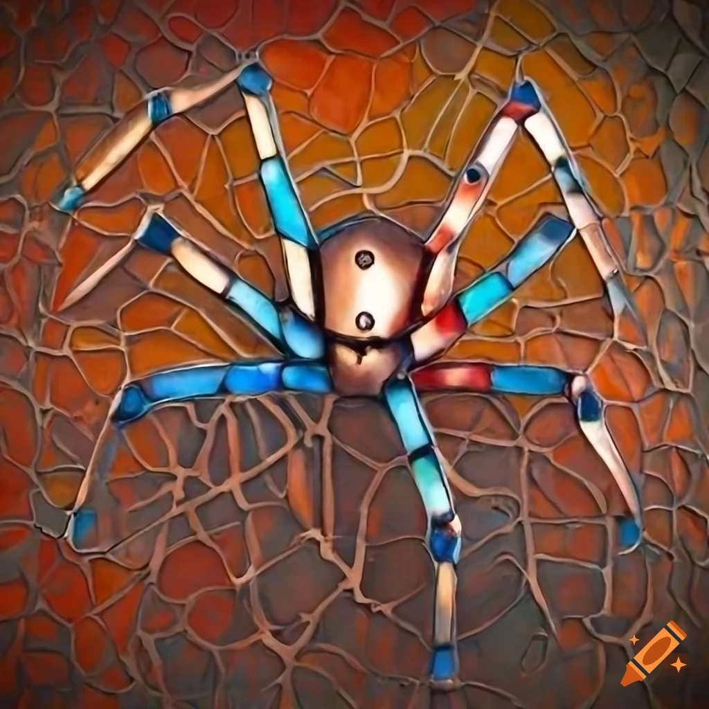 Joro spider stained glass copper metal tribal design on concrete ...