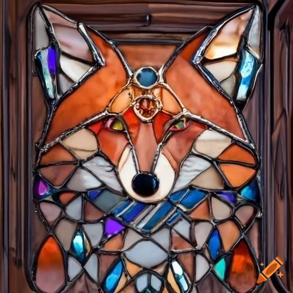 Fox stained glass with metal, copper, and gem stones on tribal design ...