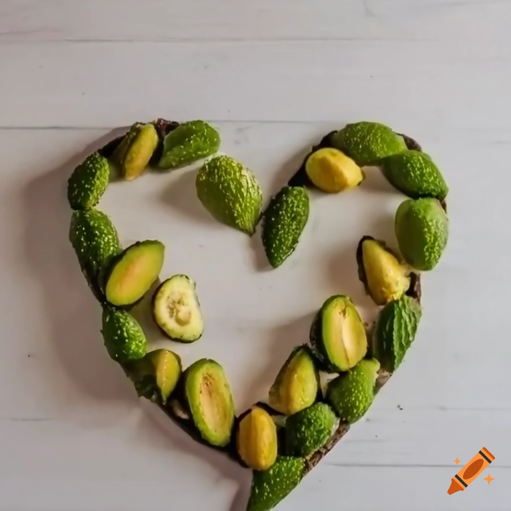 Heart-shaped avocado on white table on Craiyon