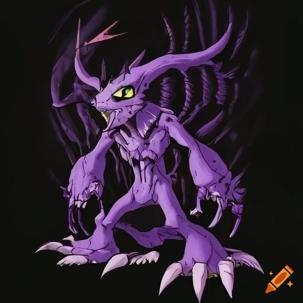 Impmon from Digimon in Berserk style by Kentaro Miura, detailed manga ...