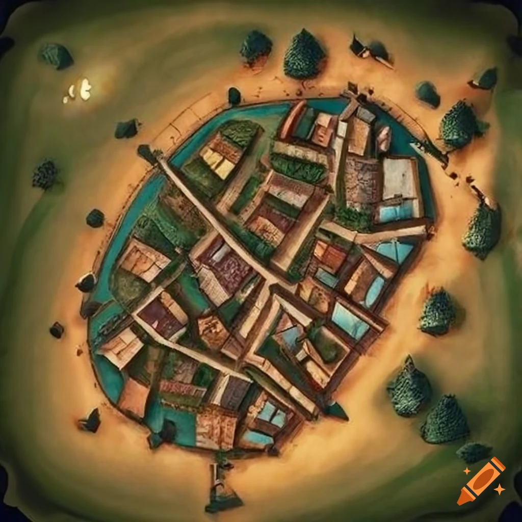 Bird's-eye view map of a medieval village on Craiyon