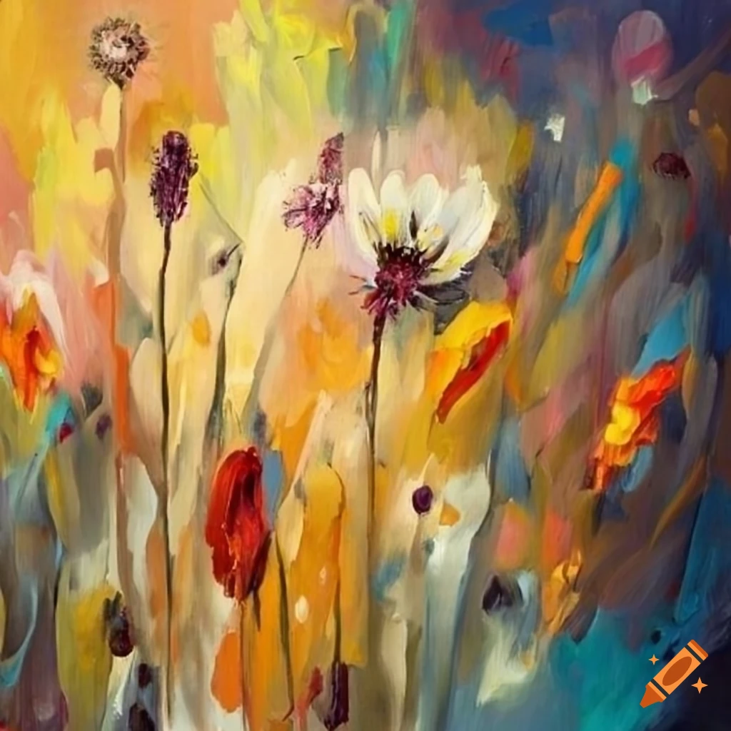 Abstract vintage wildflowers oil painting on Craiyon