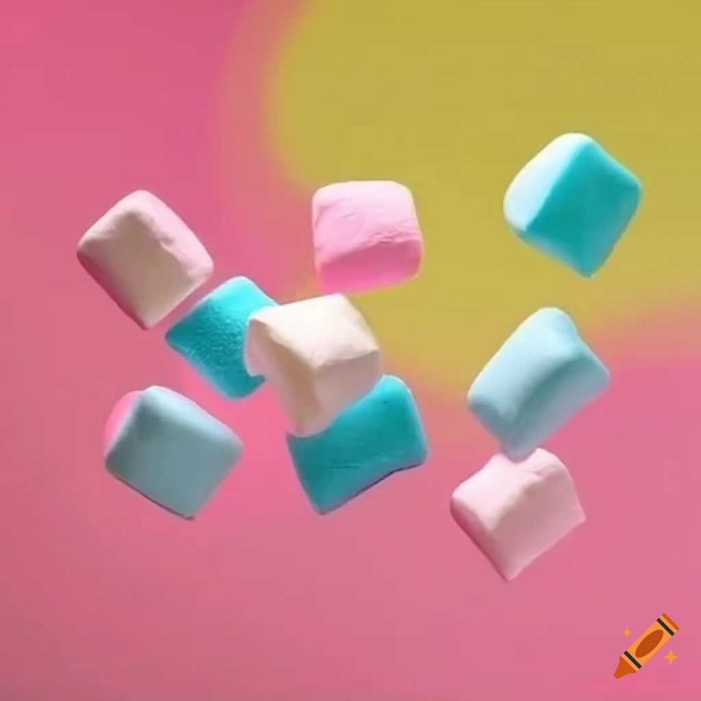 Colorful cute marshmallow candies floating on Craiyon
