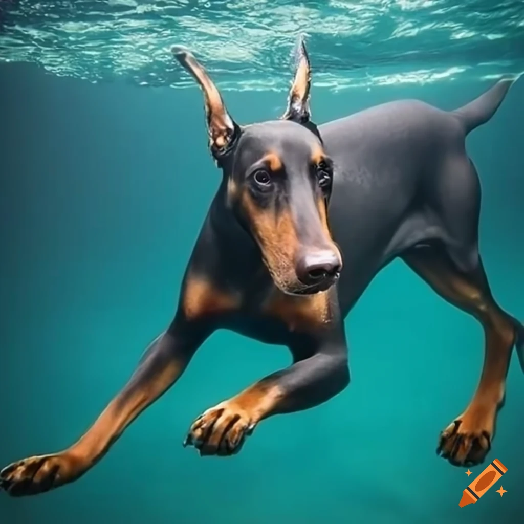 Hyper realistic doberman underwater on Craiyon