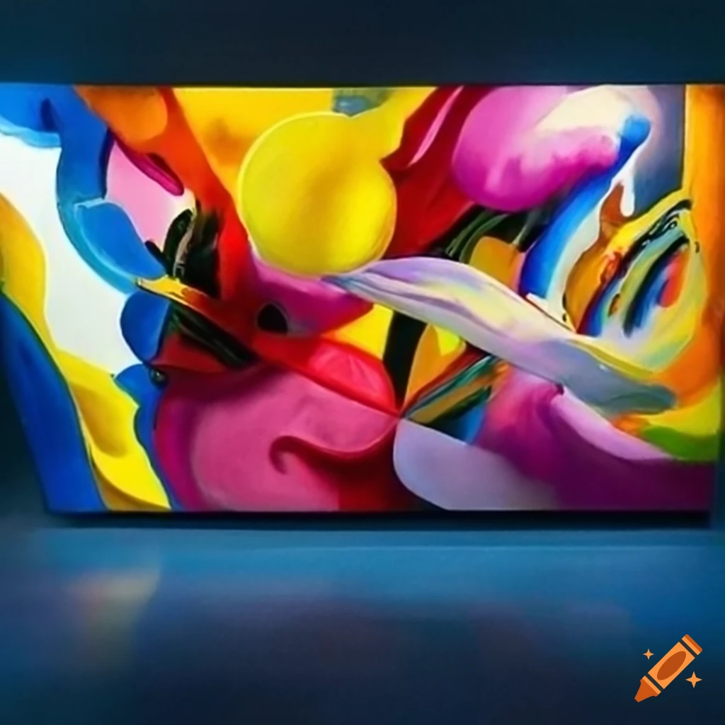 Abstract transgressive art piece inspired by Hockney and Dali with bold ...