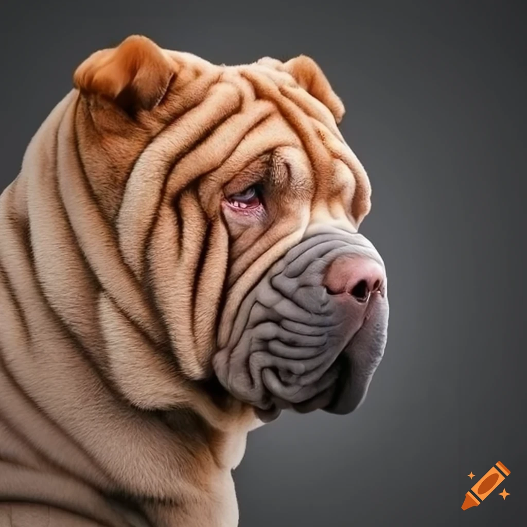 Hyper realistic red shar pei on grey backdrop on Craiyon