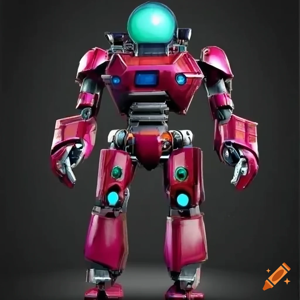 Maroon robot inspired by industrial vehicles with drill hands and ...