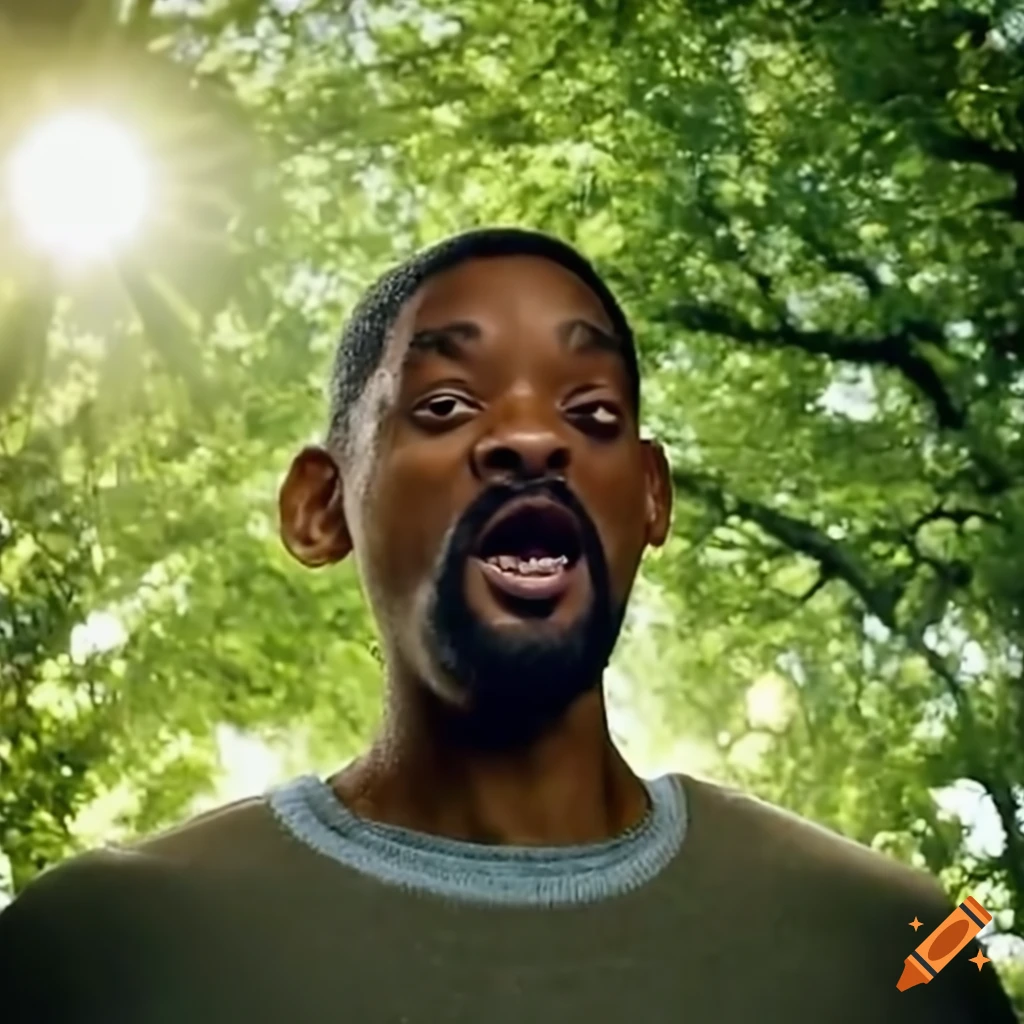 Shocked Will Smith in a green park under the sun on Craiyon
