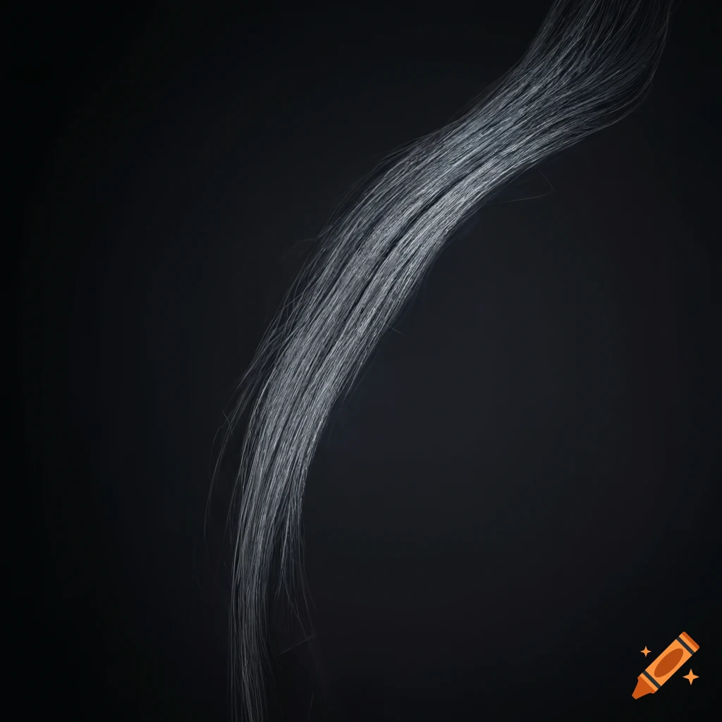 Thin white hair strands on a black background on Craiyon