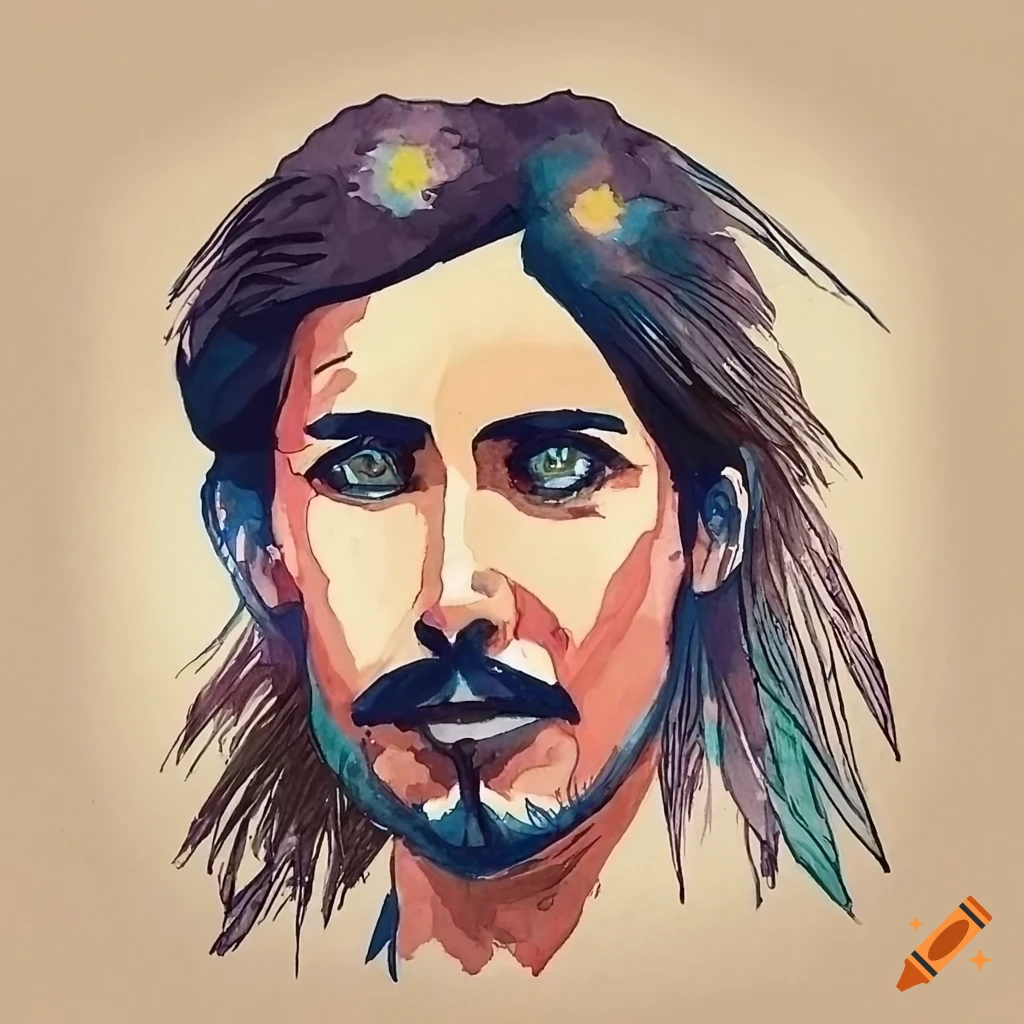 Highly detailed ink drawing and watercolor of a male doctor in a sunlit ...