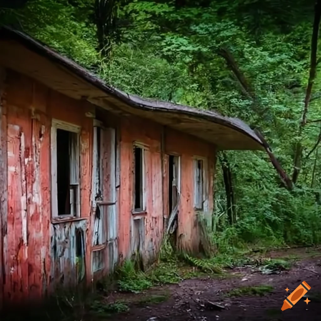 Dilapidated old motel surrounded by woods on Craiyon
