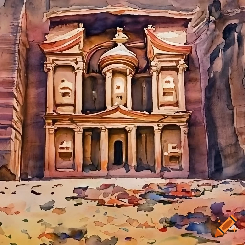 Watercolor painting of petra on Craiyon