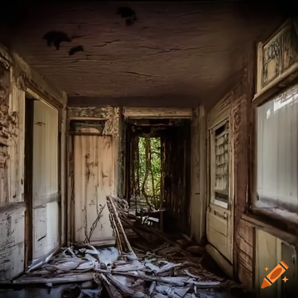Dilapidated old motel in the woods on Craiyon