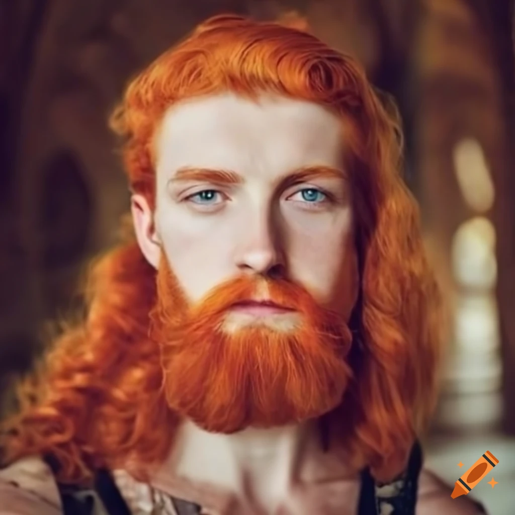Young bearded muscular medieval king with red hair on Craiyon