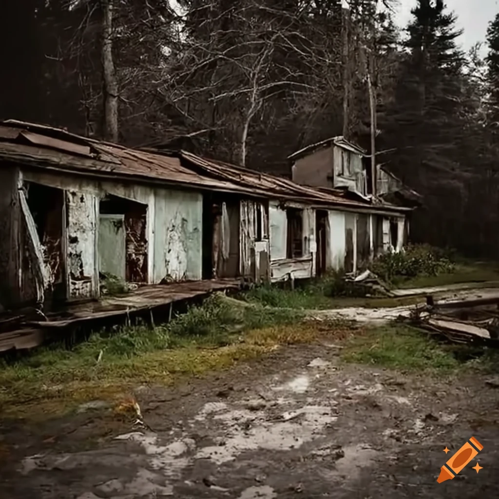 Abandoned old motel in a wooded area on Craiyon