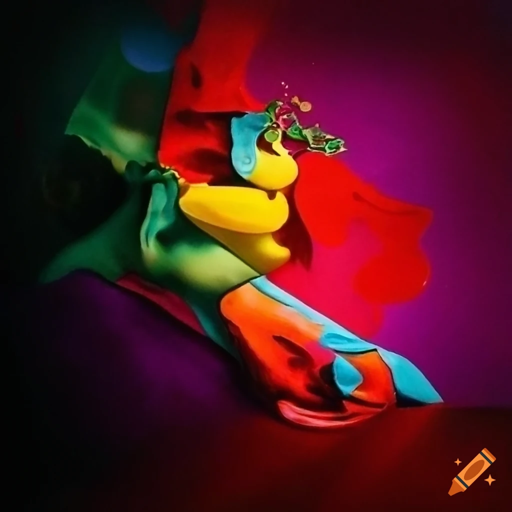 Abstract transgressive art piece inspired by Hockney and Dali with bold ...