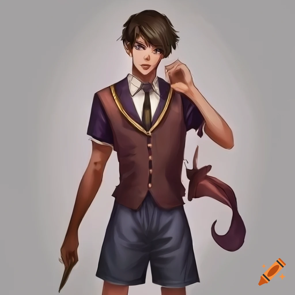 Pretty male student in uniform at magic school on Craiyon