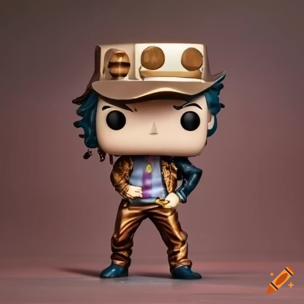 Funko pop figurine of Jotaro Kujo on concrete background on Craiyon