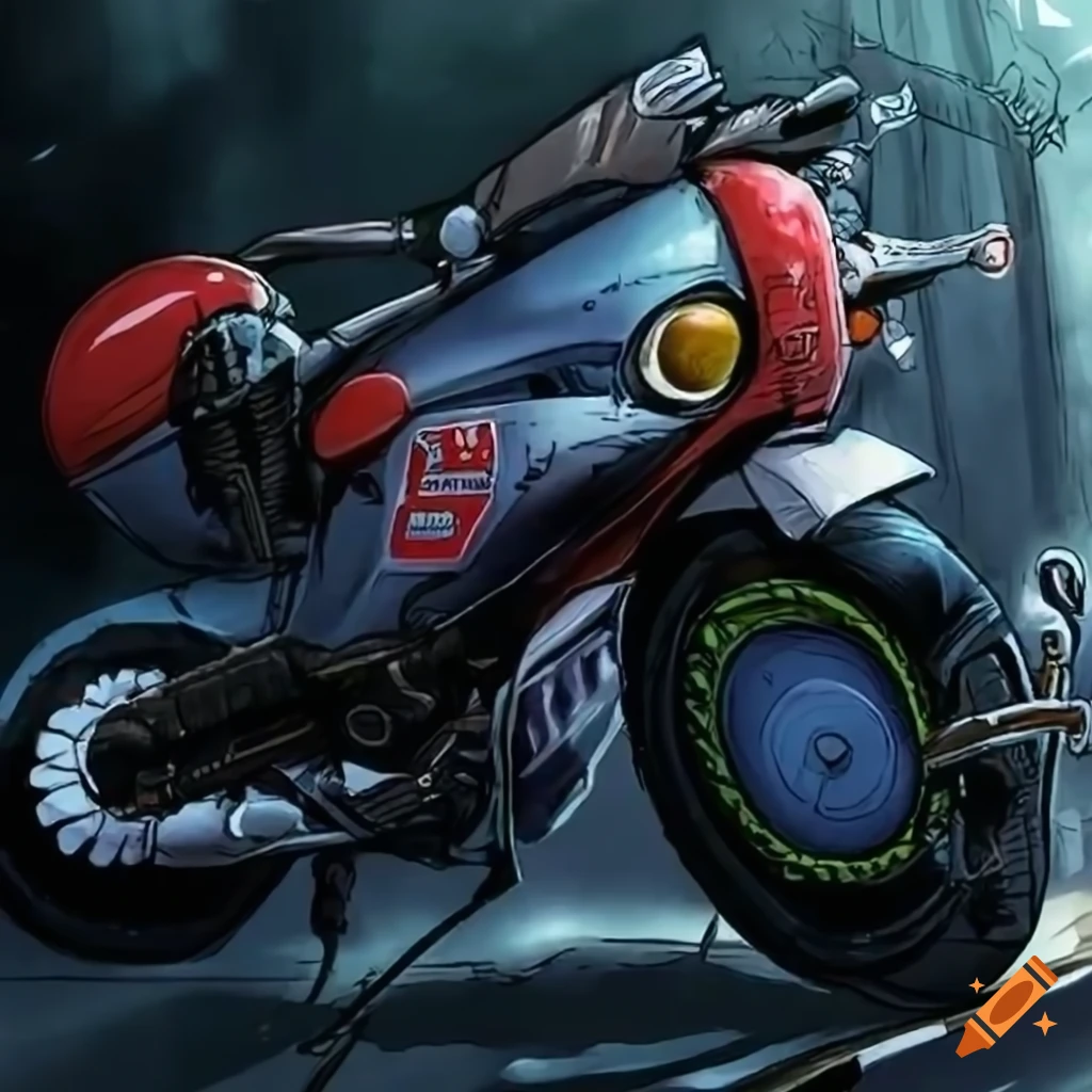 Japanese manga art of a motorbike on Craiyon