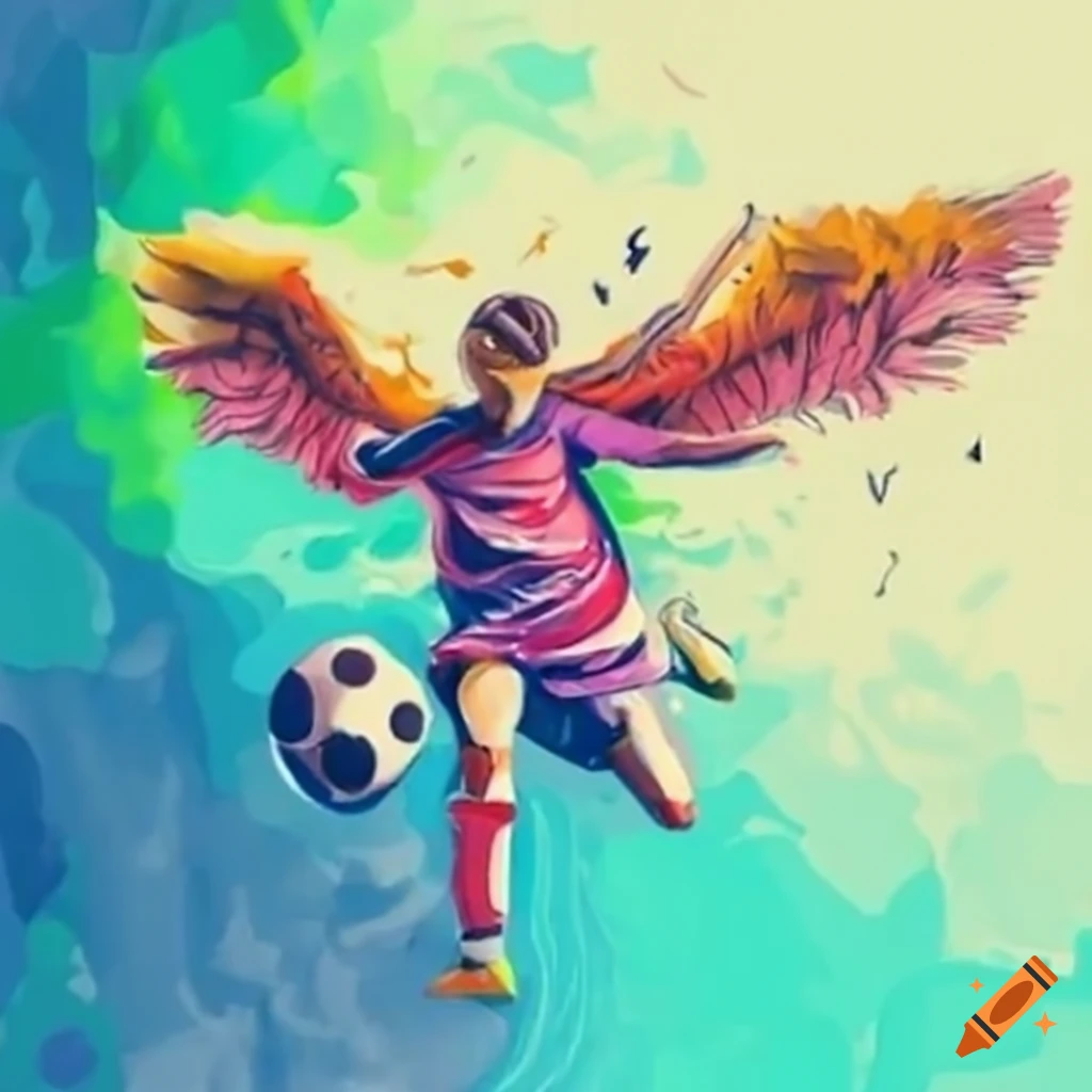 Two angels playing football in the sky on Craiyon